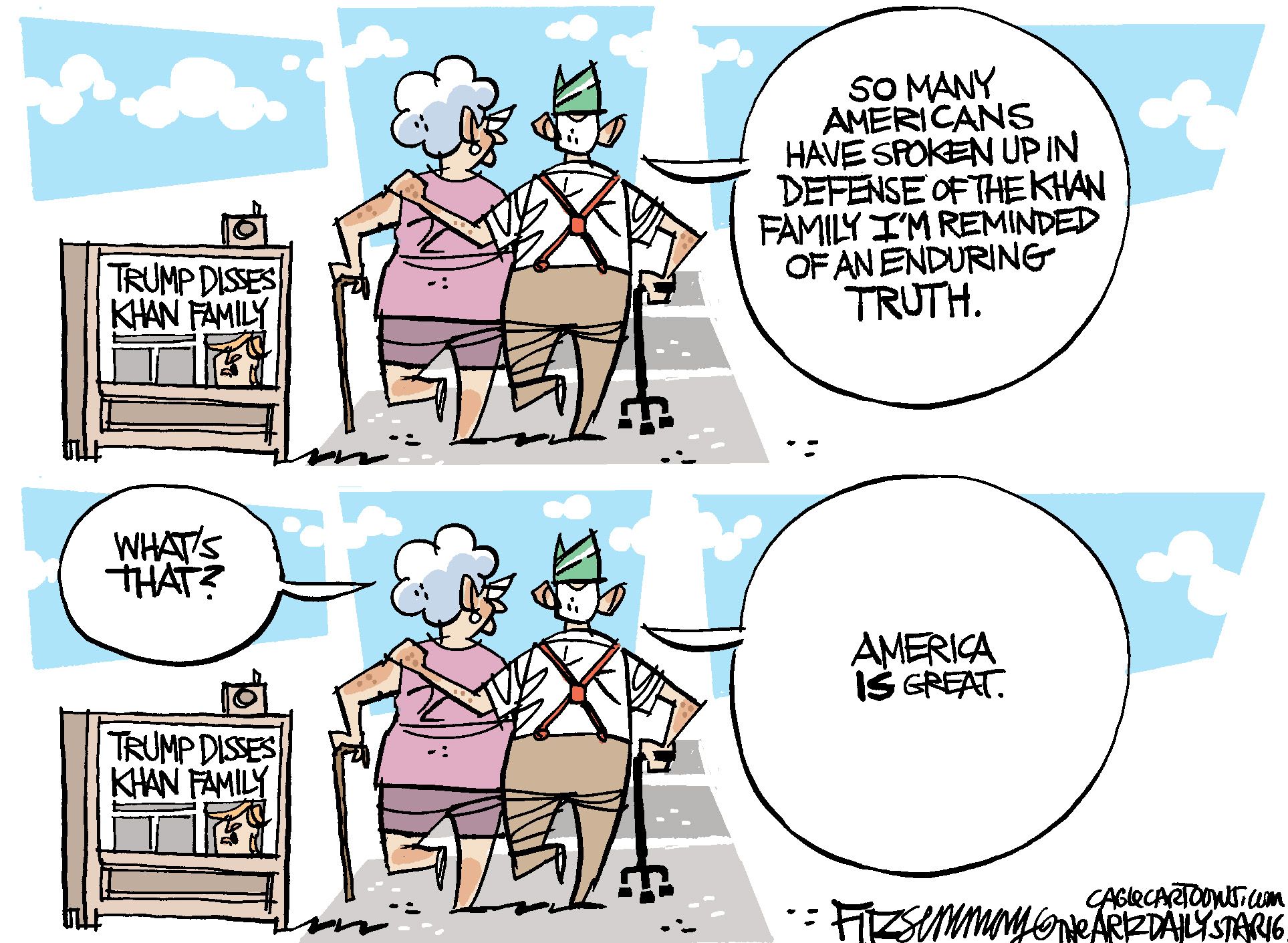 Political cartoon U.S. America is great | The Week