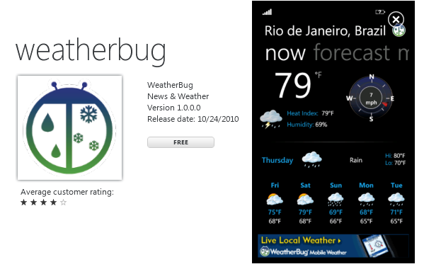 Weatherbug now live in WP7 Marketplace, offers push notifications ...