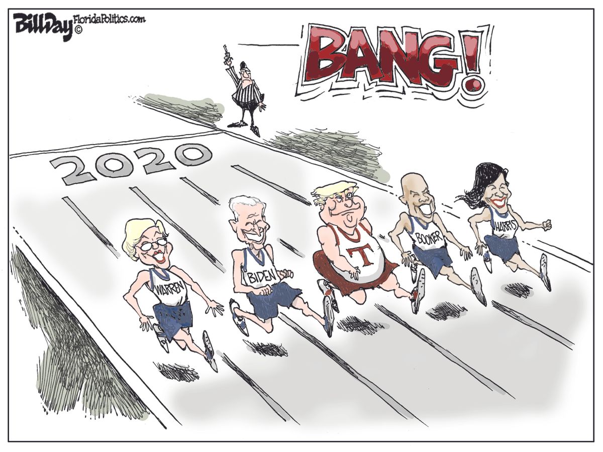 Political cartoon U.S. 2020 presidential race Elizabeth Warren Joe ...