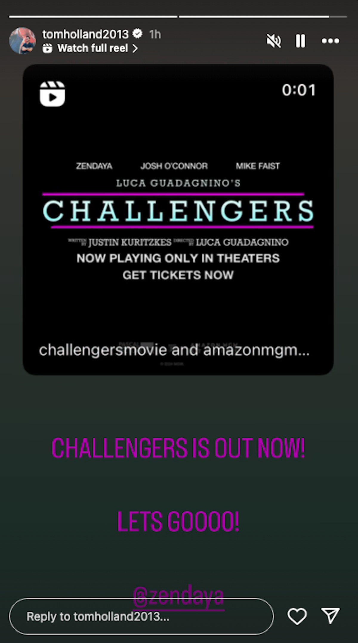 Tom Holland Shows His Support For Zendaya And Challengers By Hyping It ...