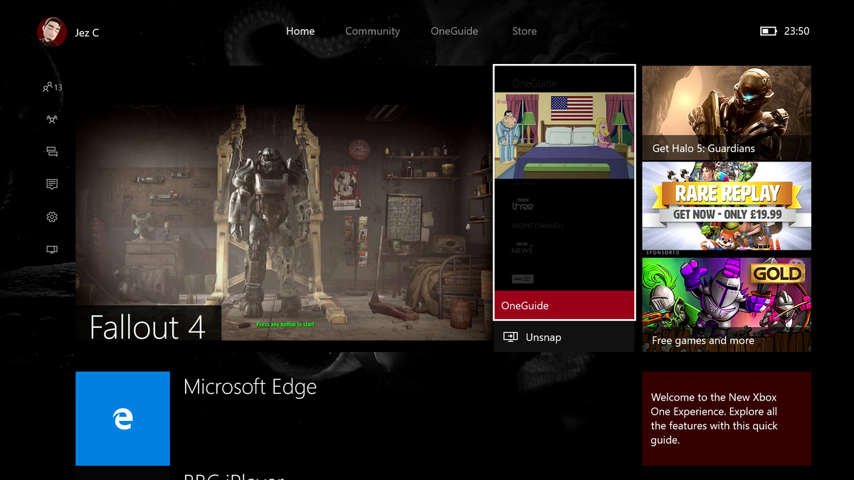 How to snap live TV and other apps using the New Xbox One Experience ...