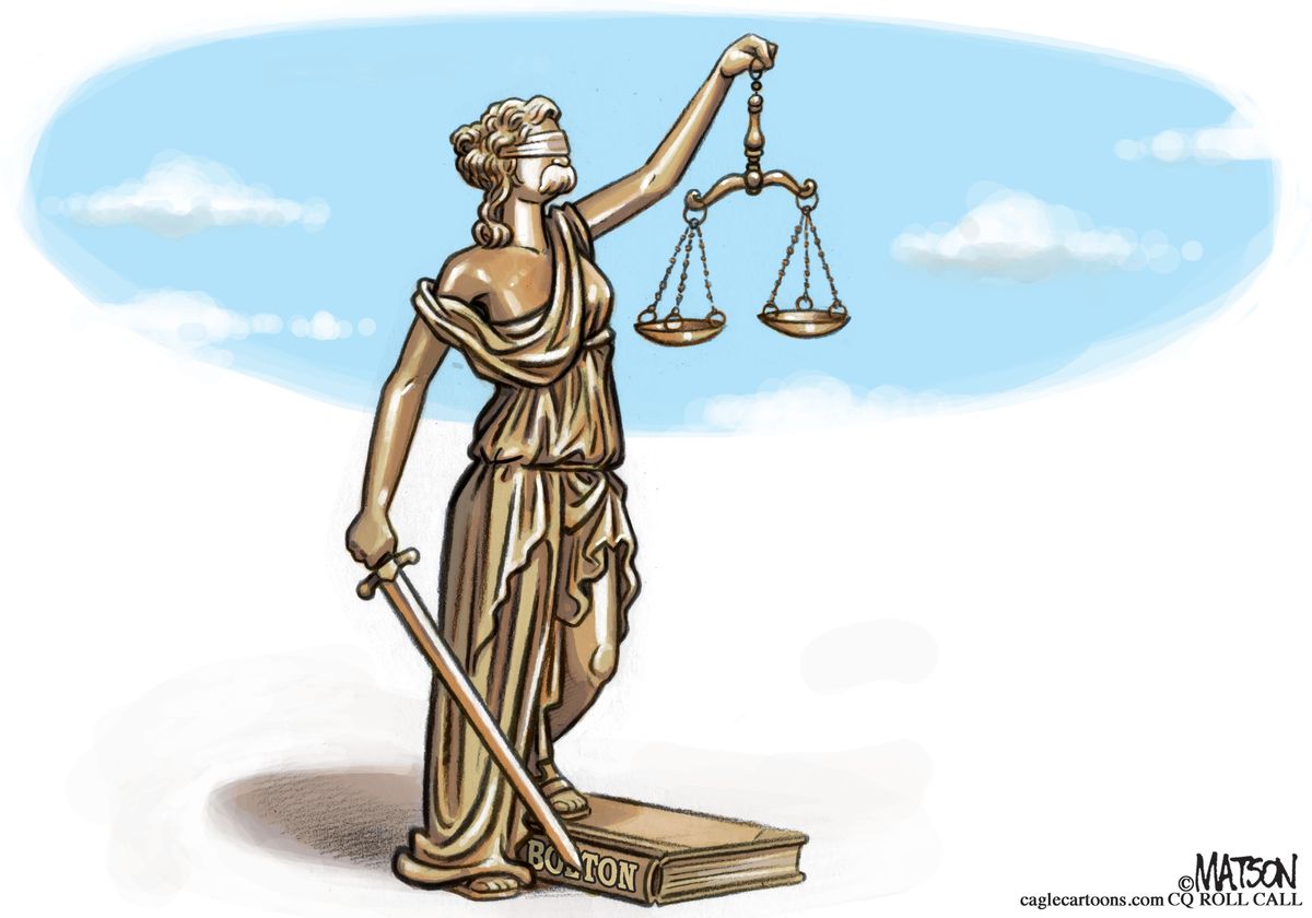 Political Cartoon U.S. Trump Impeachment blind justice Bolton ...