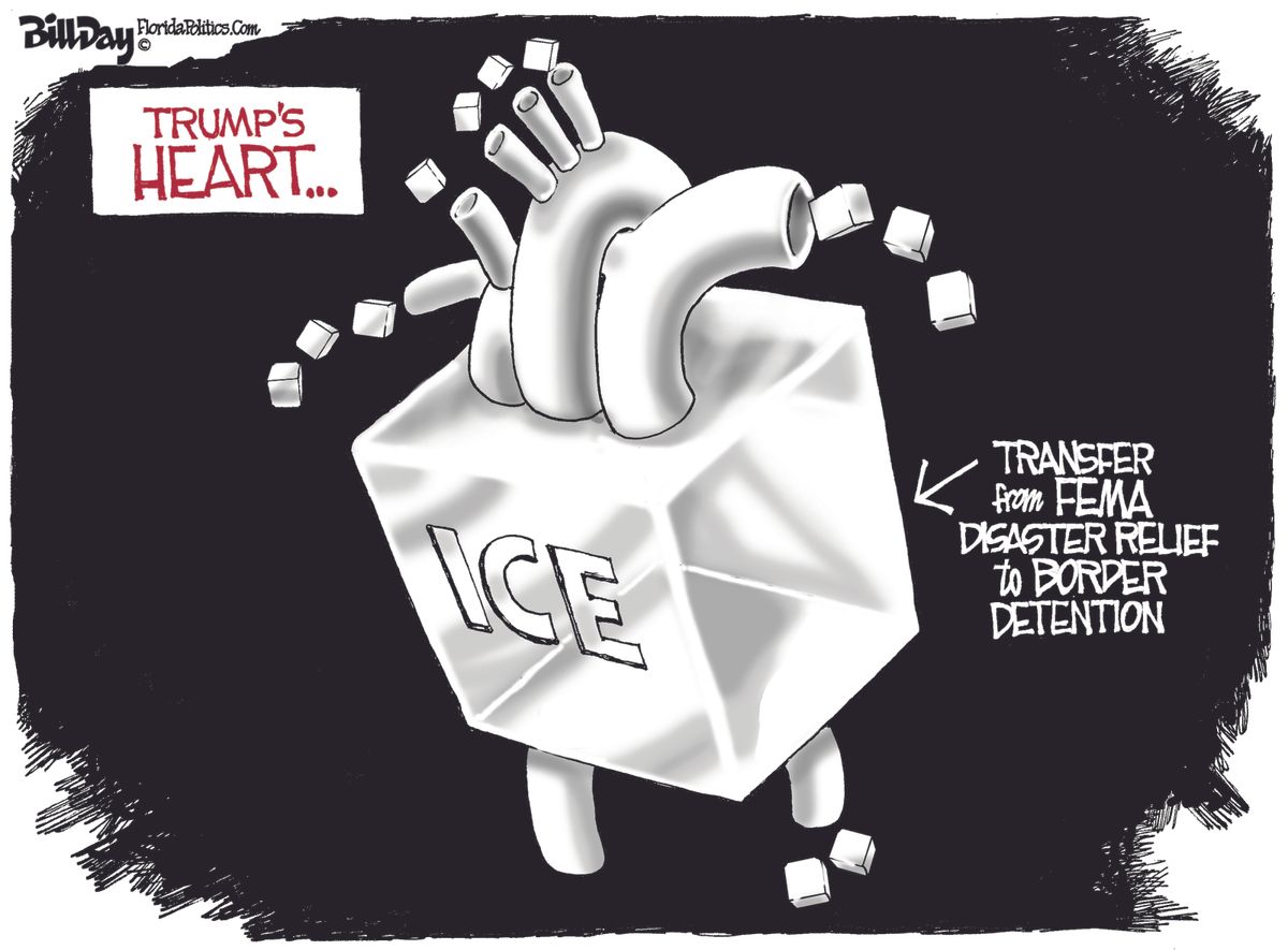 Political Cartoon U.S. Trump's Heart Ice FEMA Disaster Relief Border ...