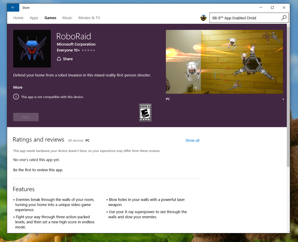HoloStudio, RoboRaid and ActionGram HoloLens listings appear in the ...