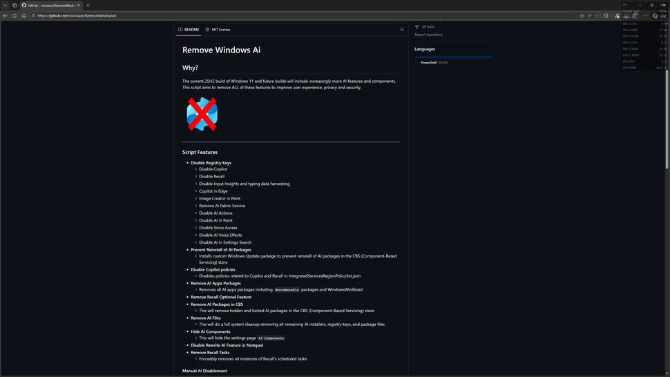 This GitHub script claims to wipe all of Windows 11's AI features in ...