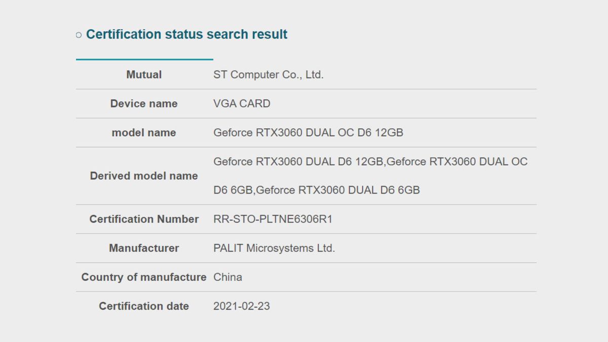Nvidia RTX 3060 cards are listed with 8GB as well as 6GB configs | PC Gamer