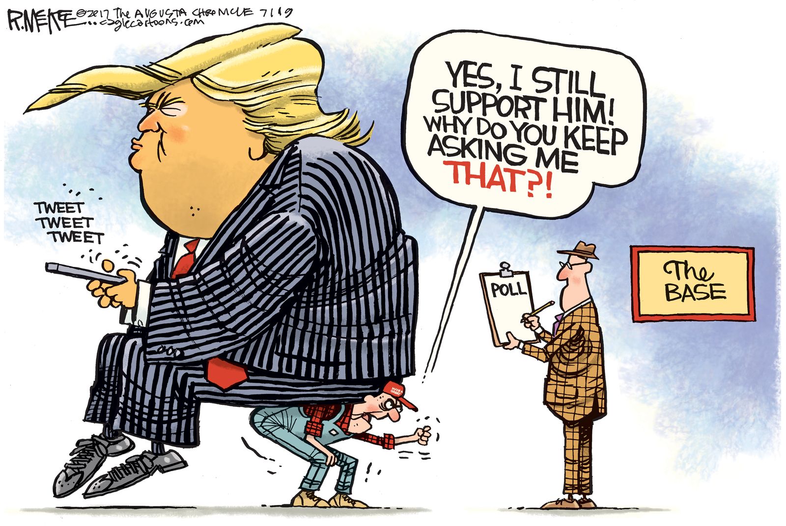 Political cartoon U.S. Trump MAGA tweets base poll | The Week