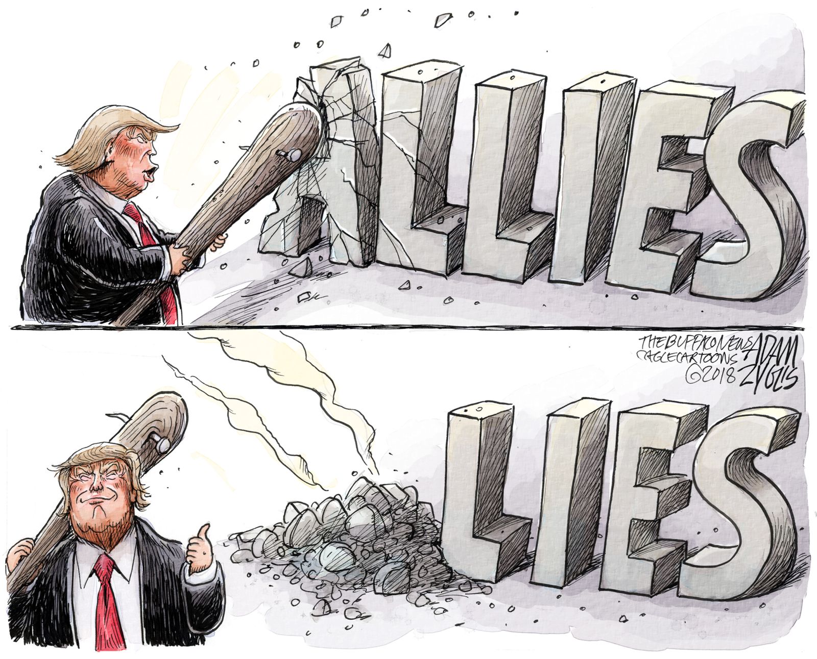 Political cartoon U.S. Trump destroying allies NATO EU foreign policy ...