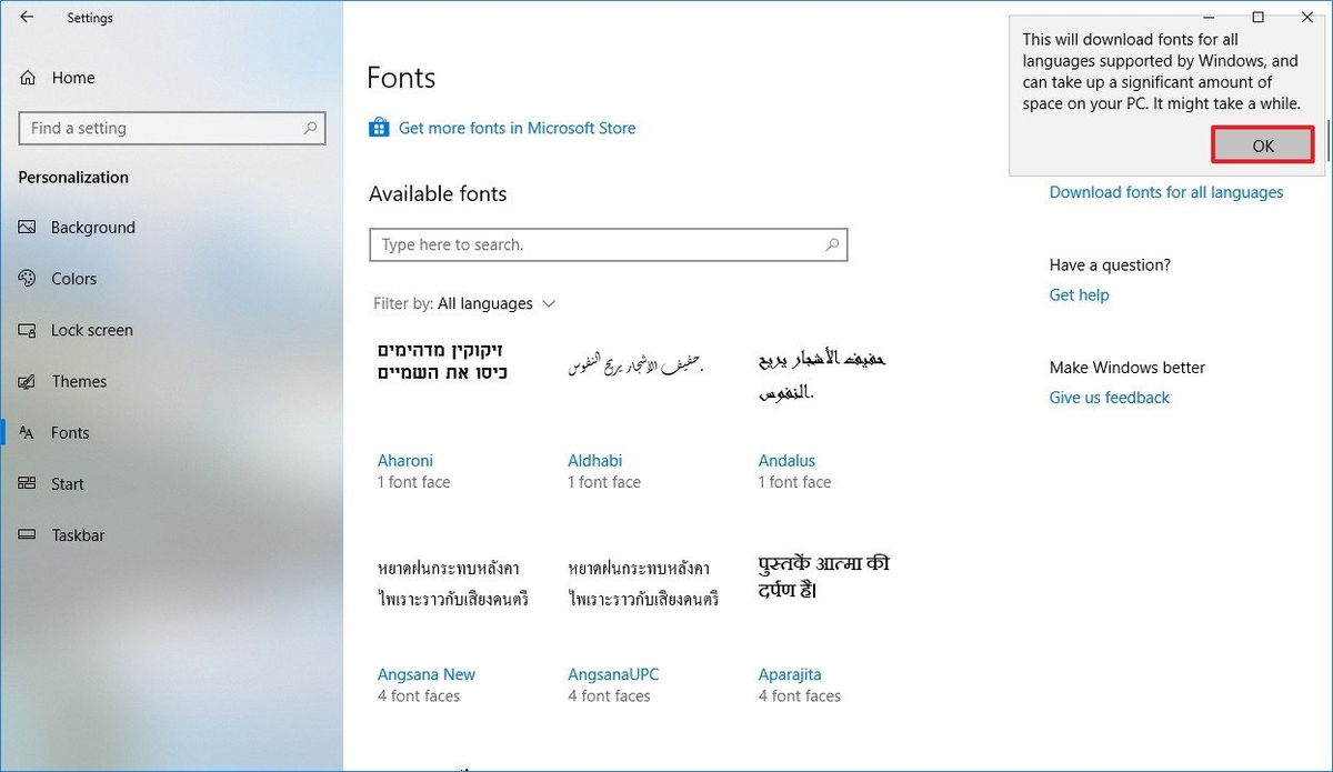 How to manage Fonts settings on the Windows 10 April 2018 Update ...
