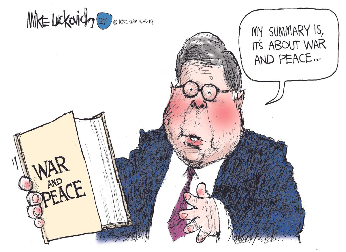 Political Cartoon U.S. William Barr Trump no collusion Mueller Report ...