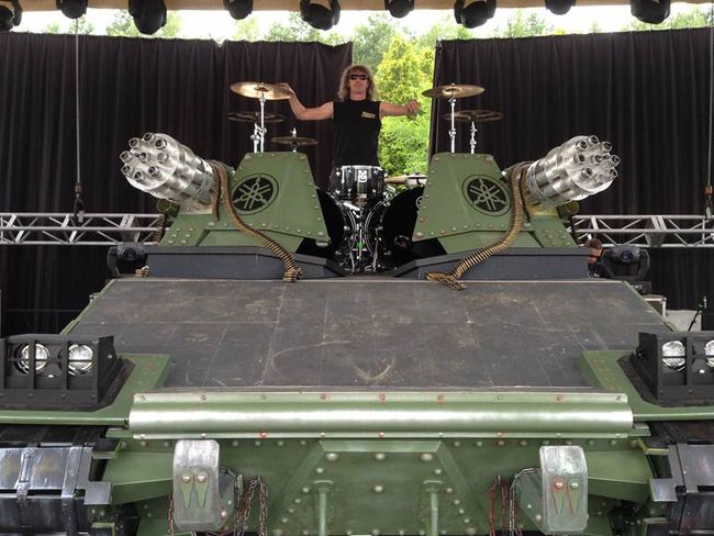 In pictures: Sabaton's two ton tank drum kit riser | MusicRadar
