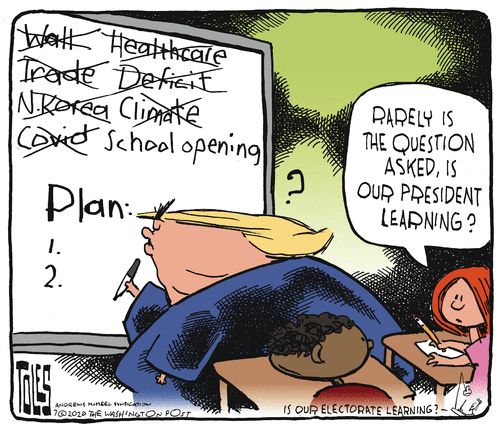 Political Cartoon U.S. Trump learning crises | The Week