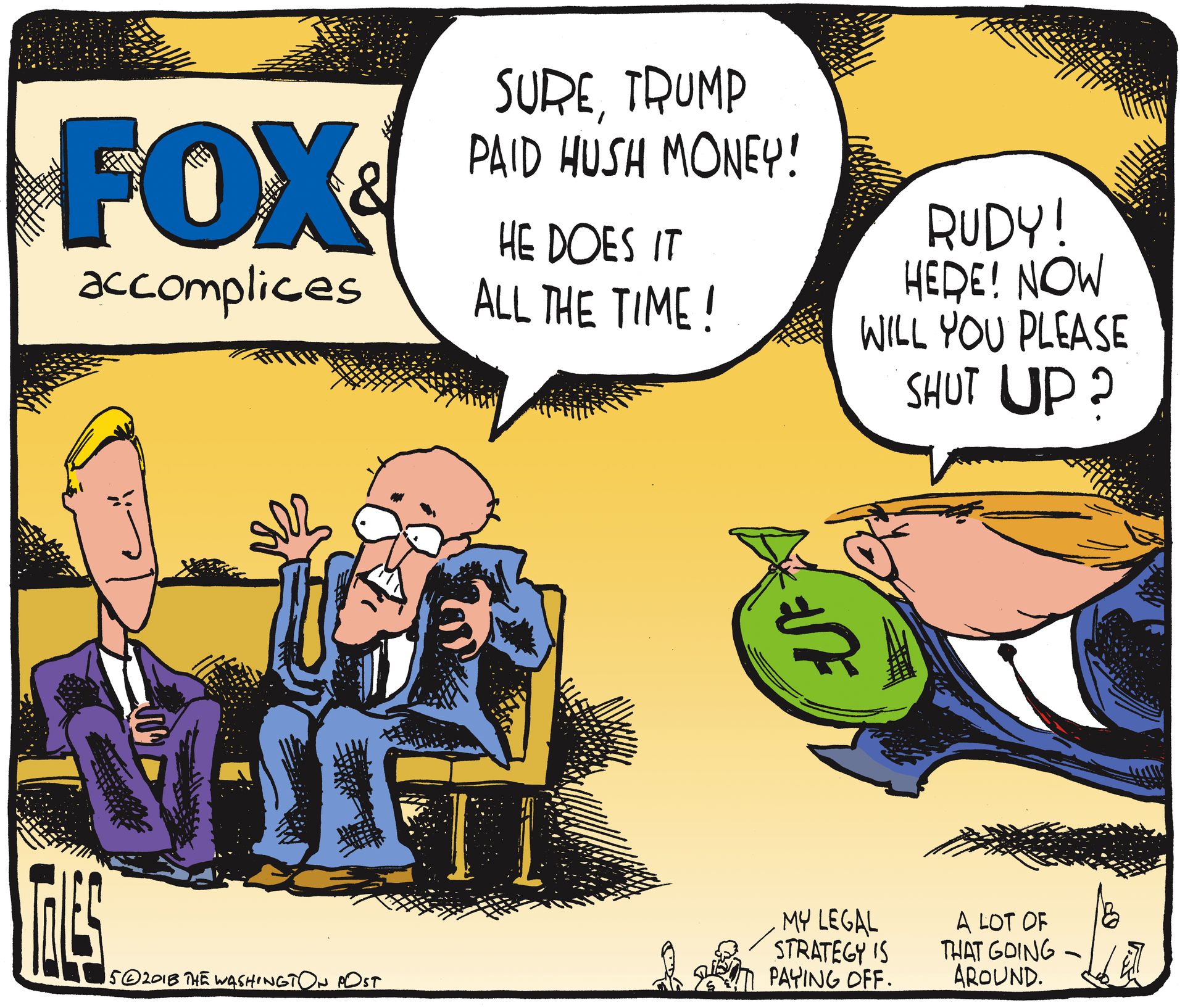 Political cartoon U.S. Rudy Giuliani Trump hush money Fox and Friends ...