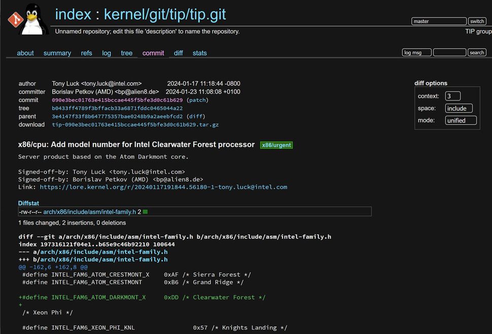 Intel Clearwater Forest Xeon chips appear in Linux patch - reveals CPU uses Atom Darkmont cores ...