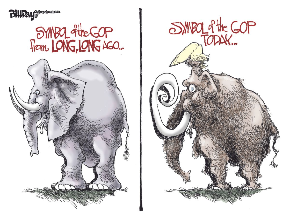 Political cartoon U.S. Donald Trump wolly trumpaphant | The Week