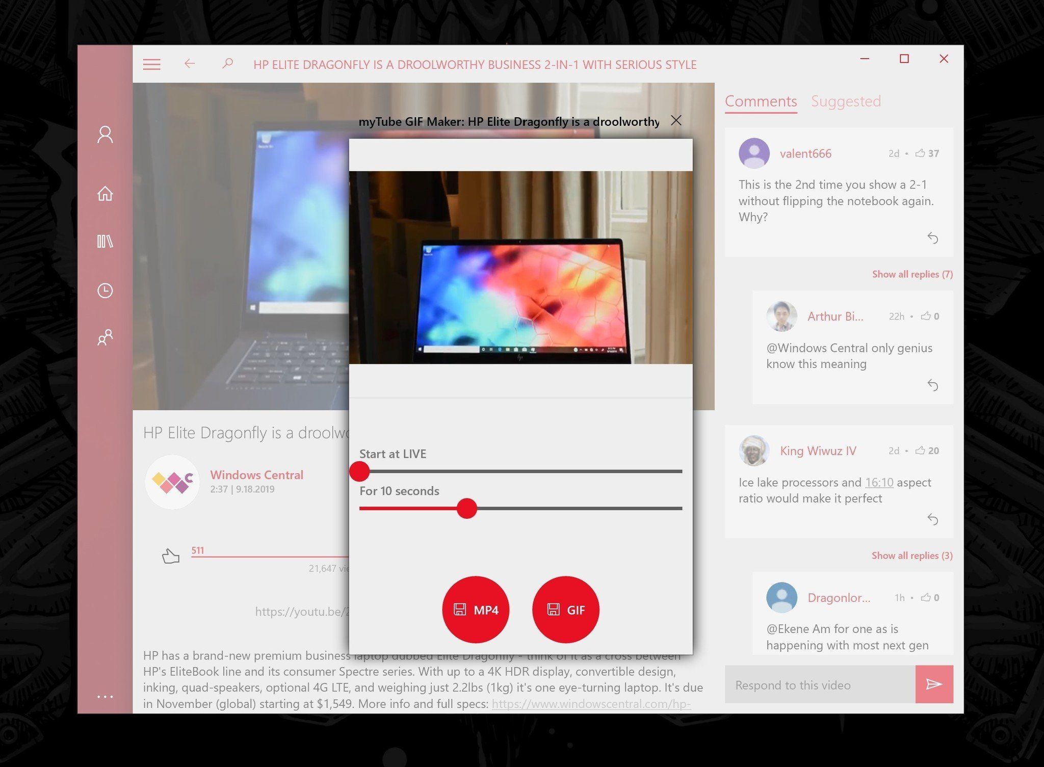 MyTube Beta adds option to make GIFs from YouTube videos | Windows Central