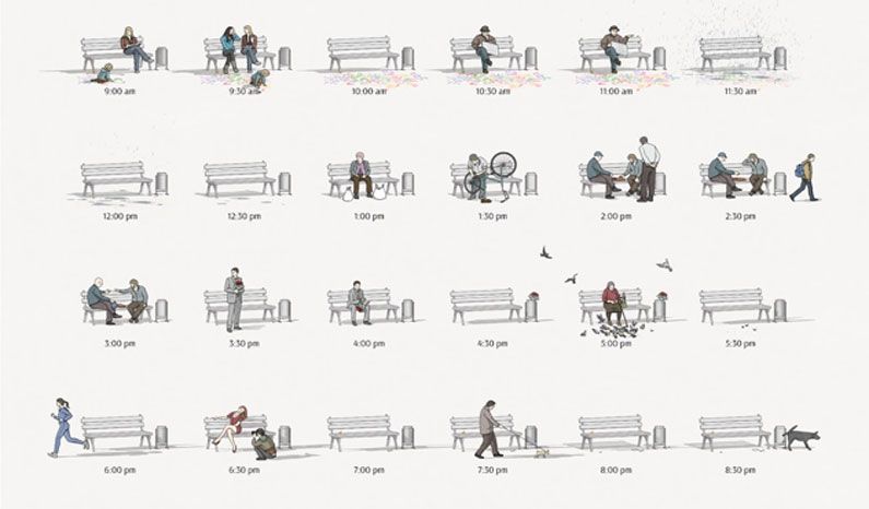 Charming illustration charts the life of a bench | Creative Bloq
