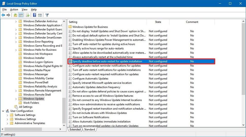 How to change the default auto-restart deadline for updates on Windows ...