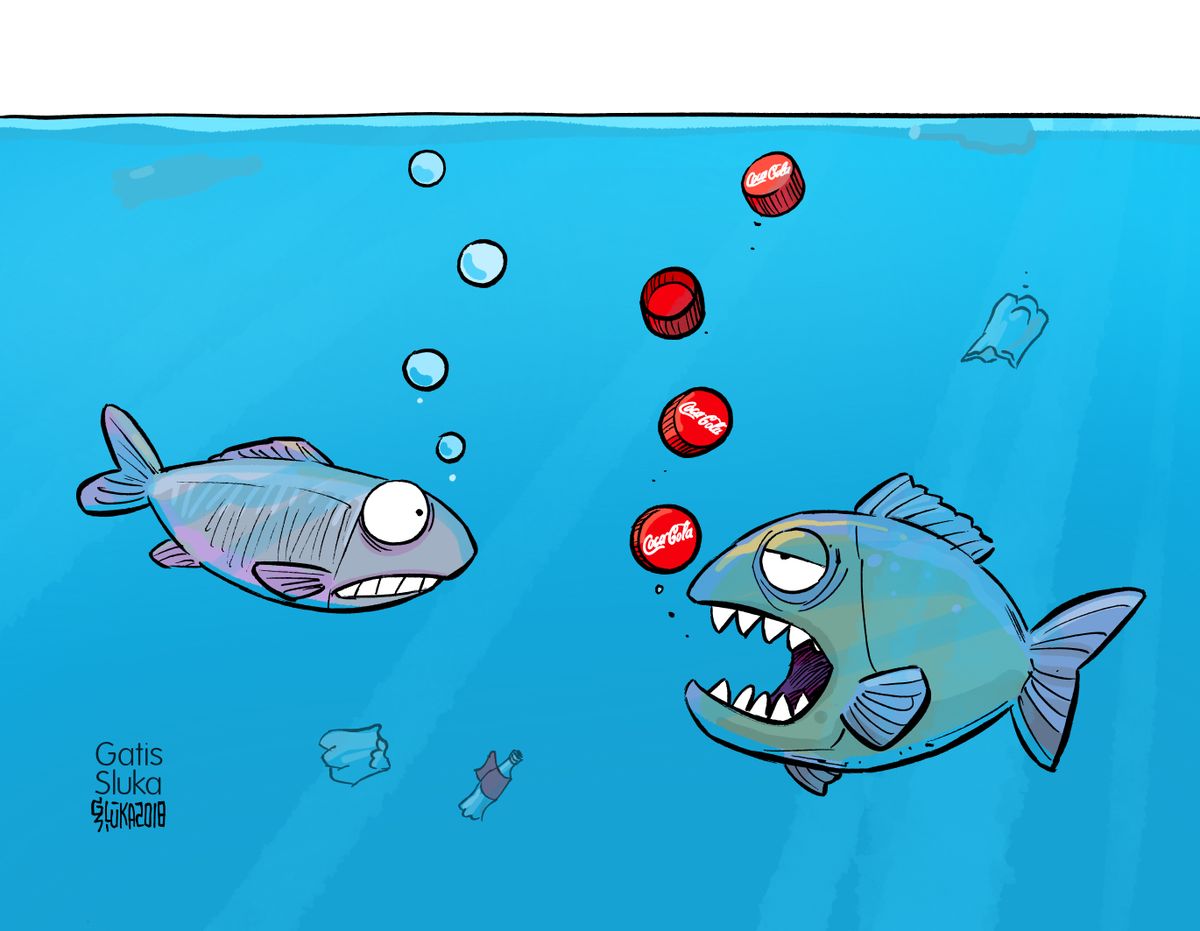 Editorial cartoon world climate change pollution Coca-Cola ocean | The Week