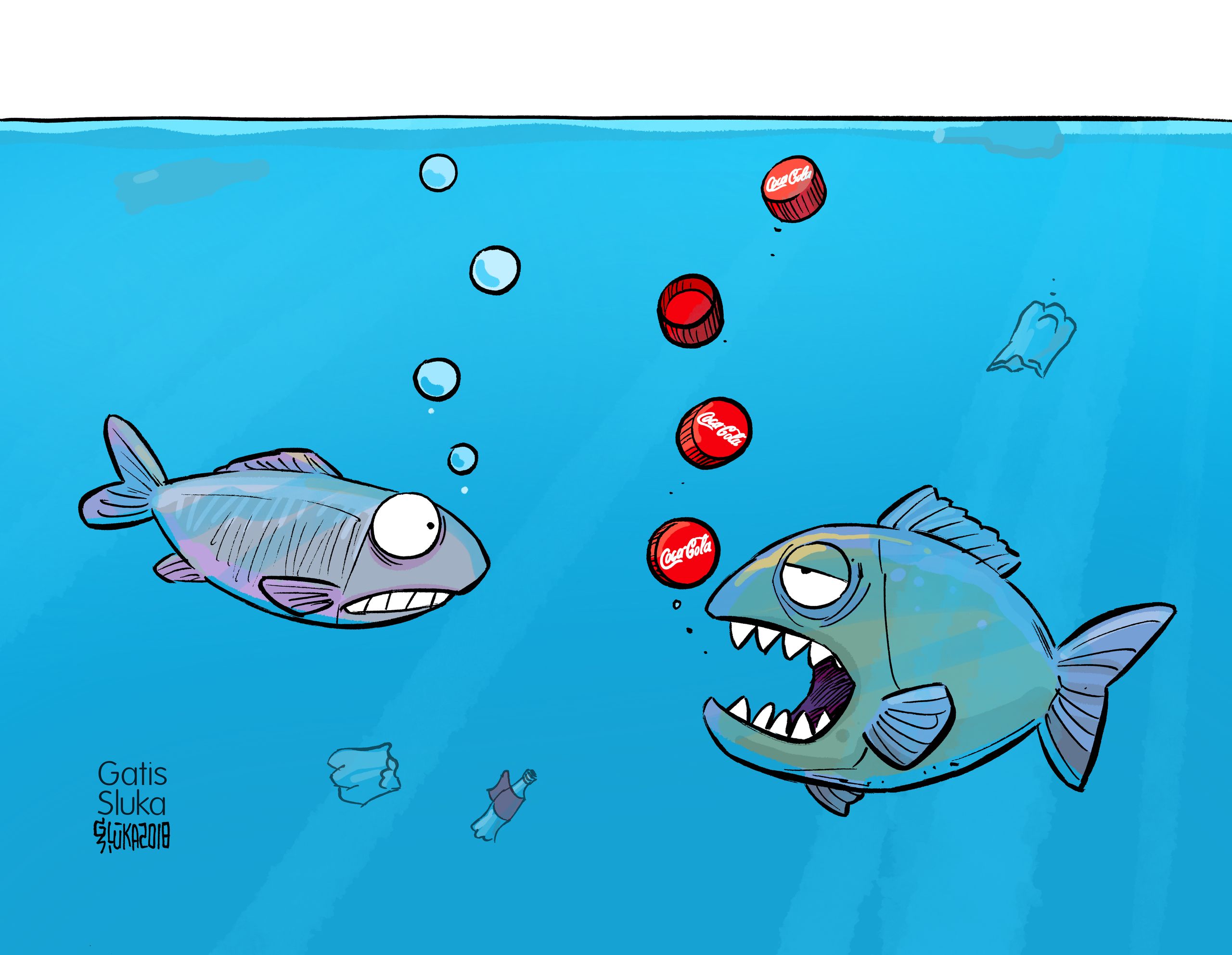 Editorial cartoon world climate change pollution Coca-Cola ocean | The Week