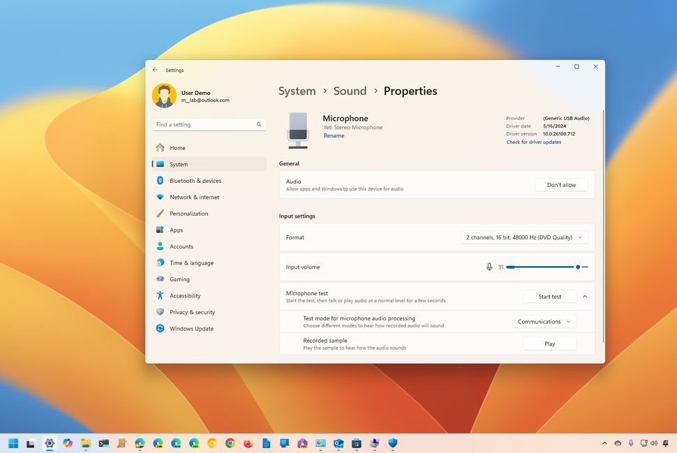 How to test microphone audio processing modes on Windows 11 version ...
