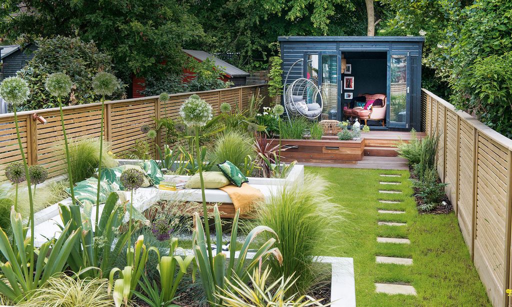 Multi-zoned garden makeover with raised beds, summerhouse and dining ...
