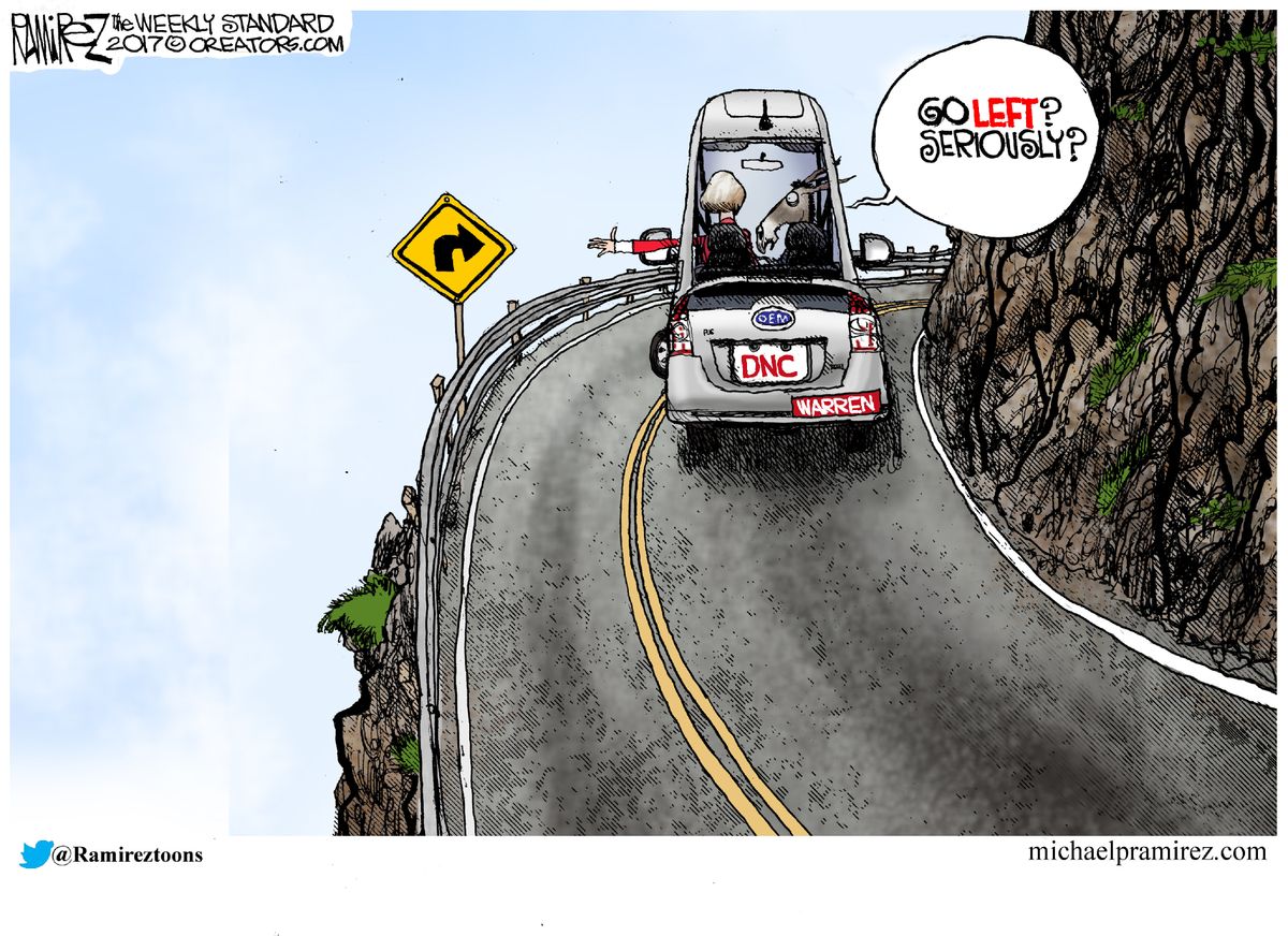 Political Cartoon U.S. Elizabeth Warren steers Democrats DNC left | The ...