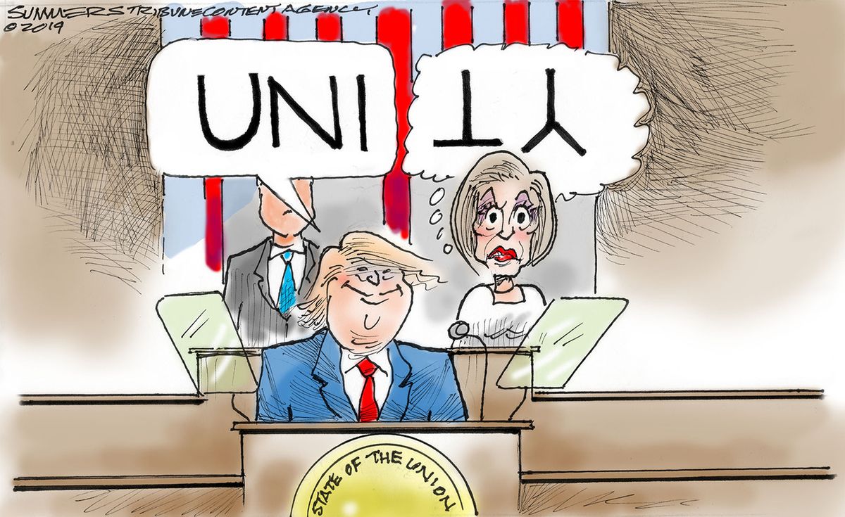 Political Cartoon U.S. Trump Nancy Pelosi State of the Union Unity ...