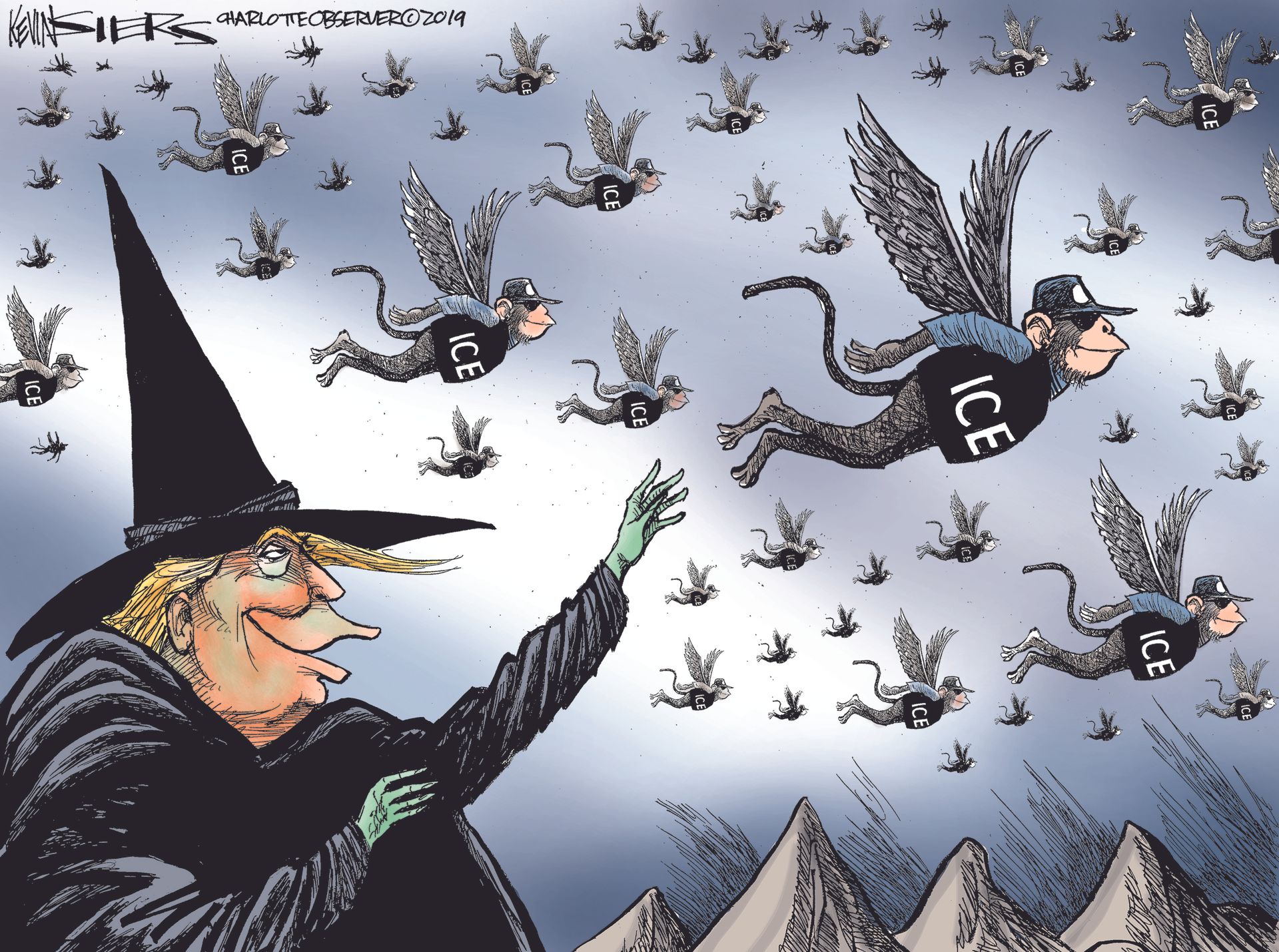 Political Cartoon U.S. Trump ICE Raids Wizard of Oz Witch Flying ...