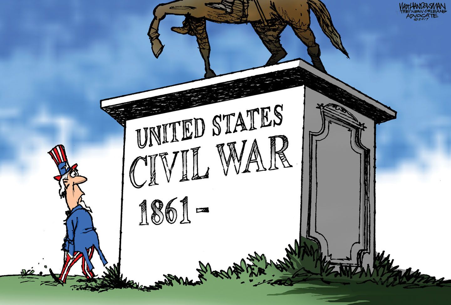 Political cartoon U.S. Civil War Confederate monuments America divided ...