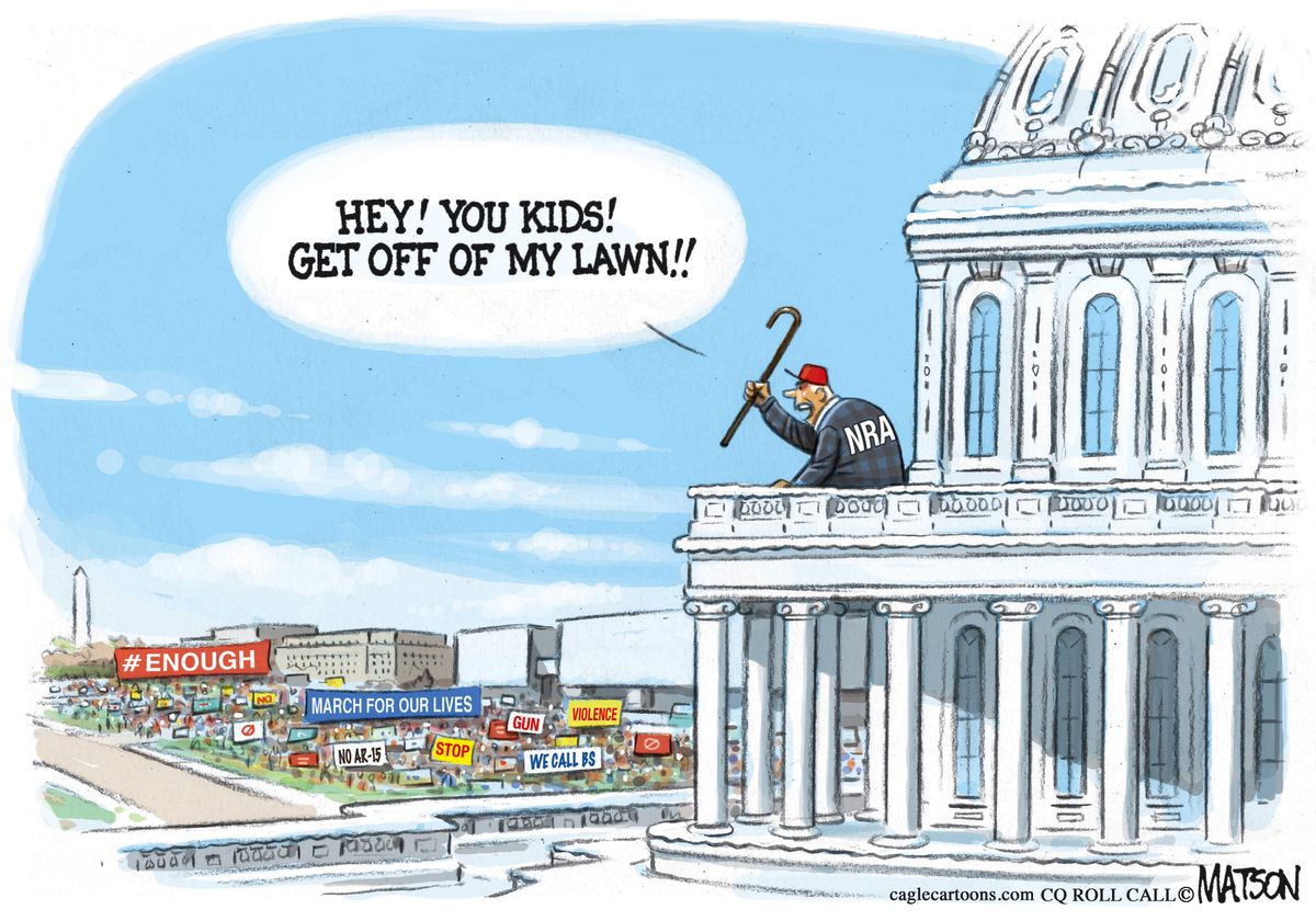 Political cartoon U.S. Student protests Washington NRA gun violence ...