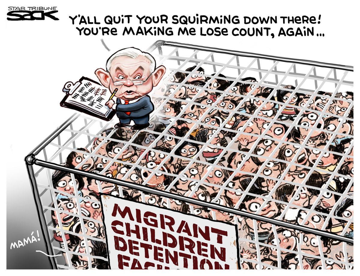 Political cartoon US immigration ICE migrant children Jeff Sessions ...