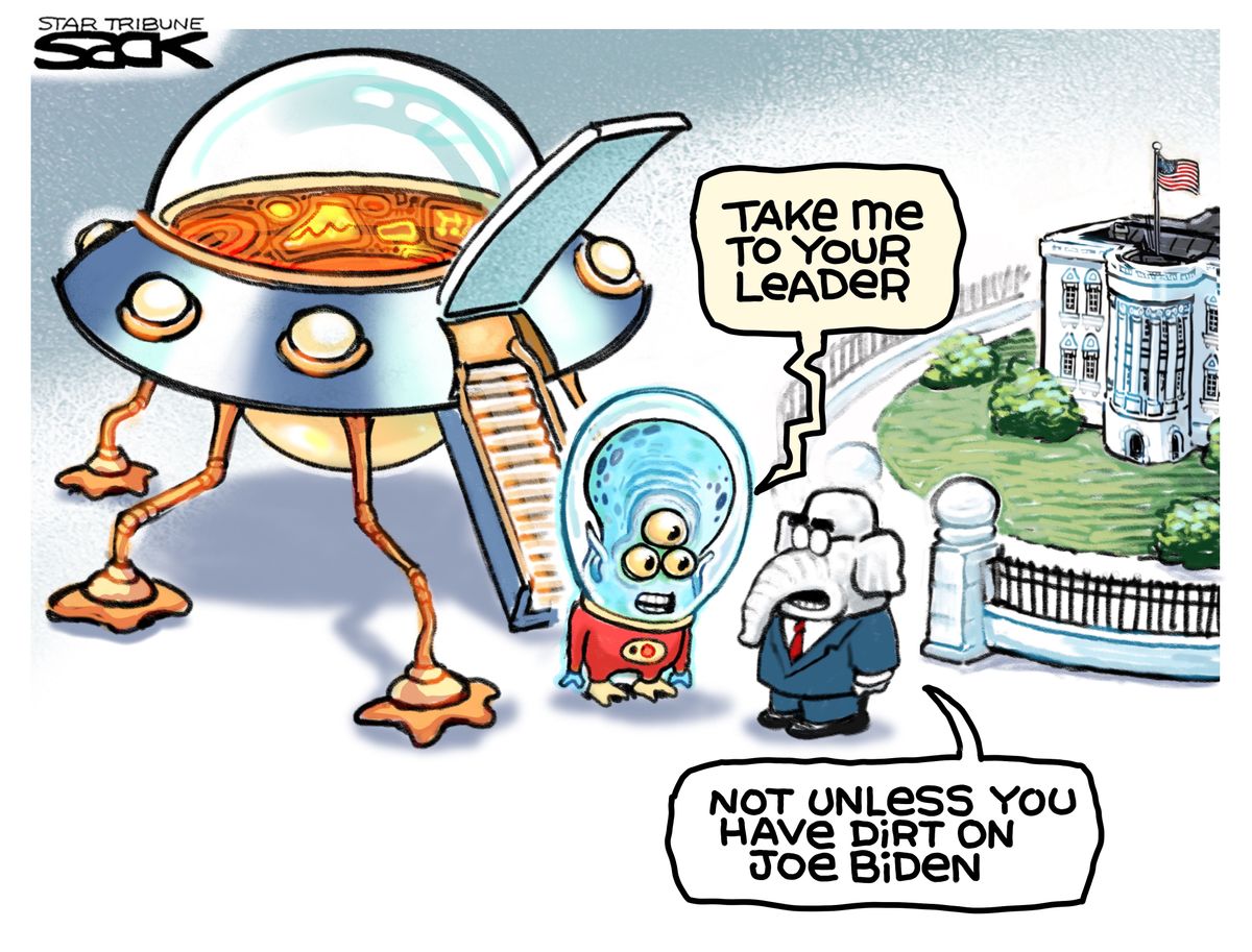 Political Cartoon U.S. Republicans Biden Ukraine Dirt Alien | The Week