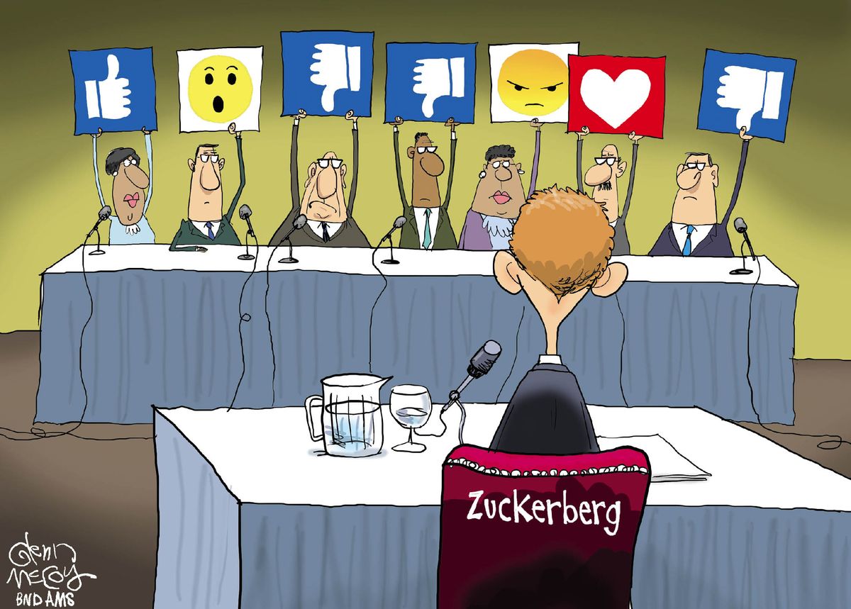 Political cartoon U.S. Mark Zuckerberg Facebook Congress testimony ...