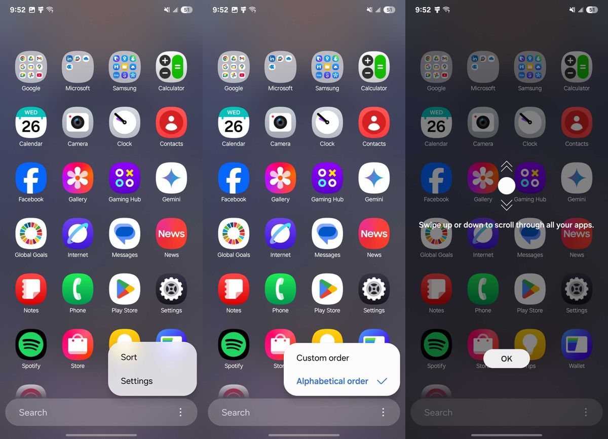 How to change to a vertical scrolling app drawer on One UI 7 | Android ...