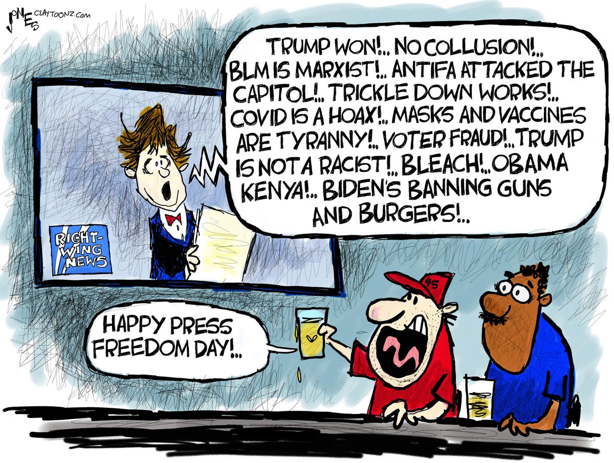 Political Cartoon U.S. right wing media press freedom day | The Week