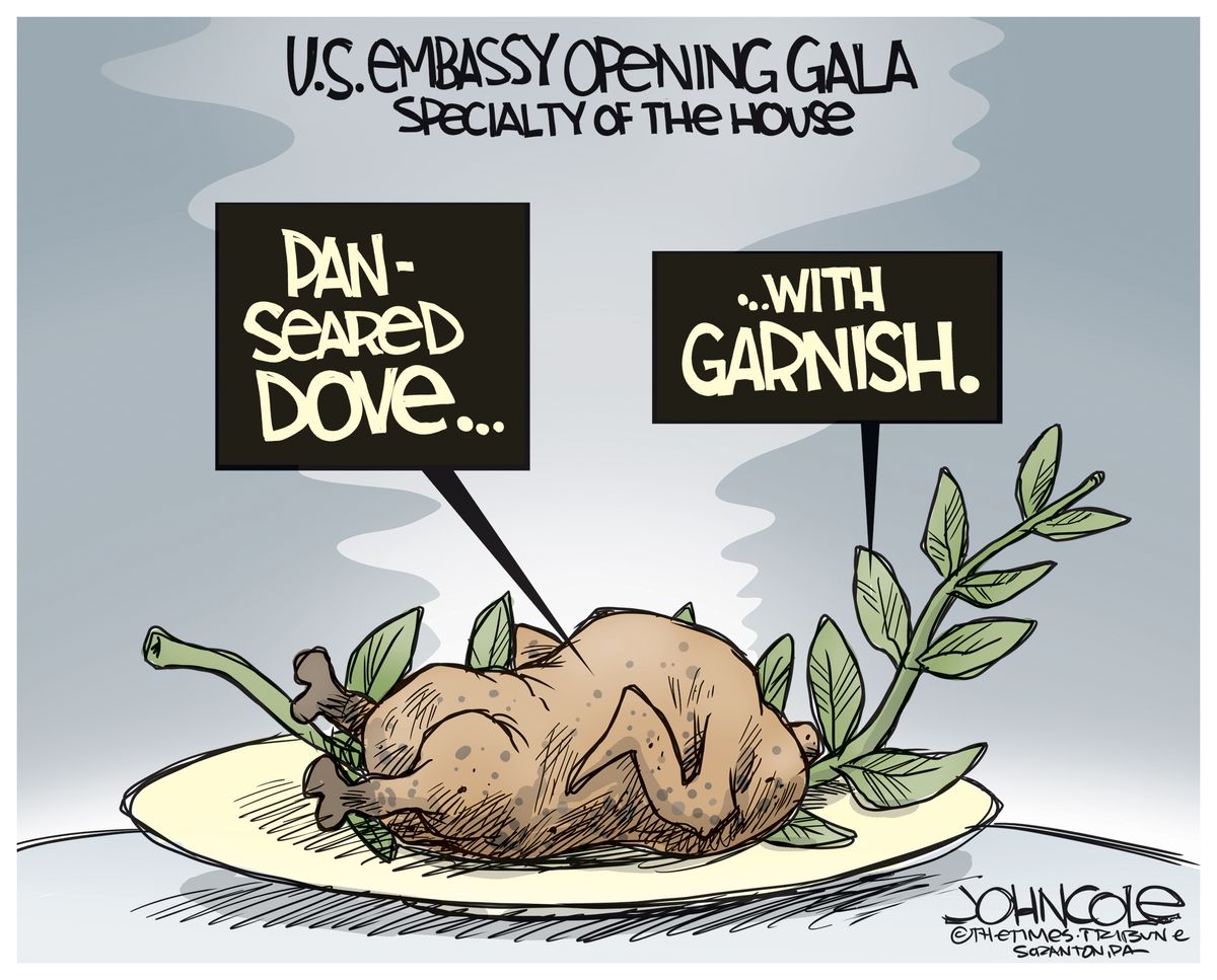 Political cartoon U.S. Israel Palestine peace process Jerusalem embassy ...