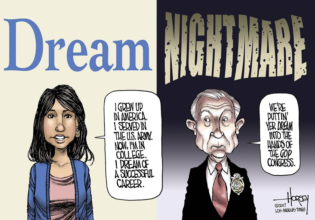 Political cartoon U.S. DACA dreamers Sessions Congress party politics ...