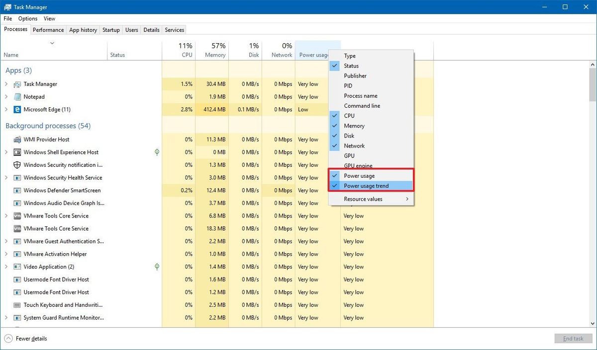 How to view power usage for apps with Task Manager on Windows 10 ...