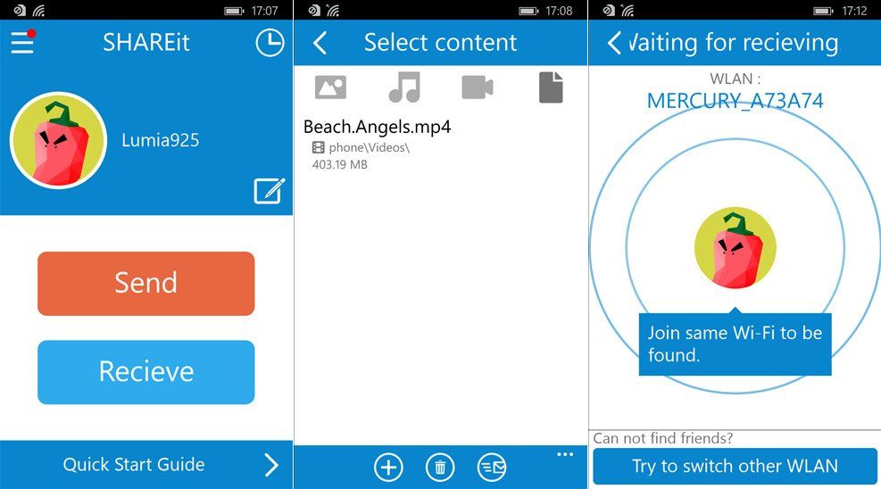 SHAREit version 1.4 lets you share files over Windows Phone hotspots ...