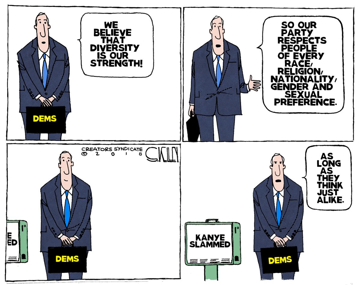 Political cartoon U.S. Democrats diversity religion gender Kanye ...