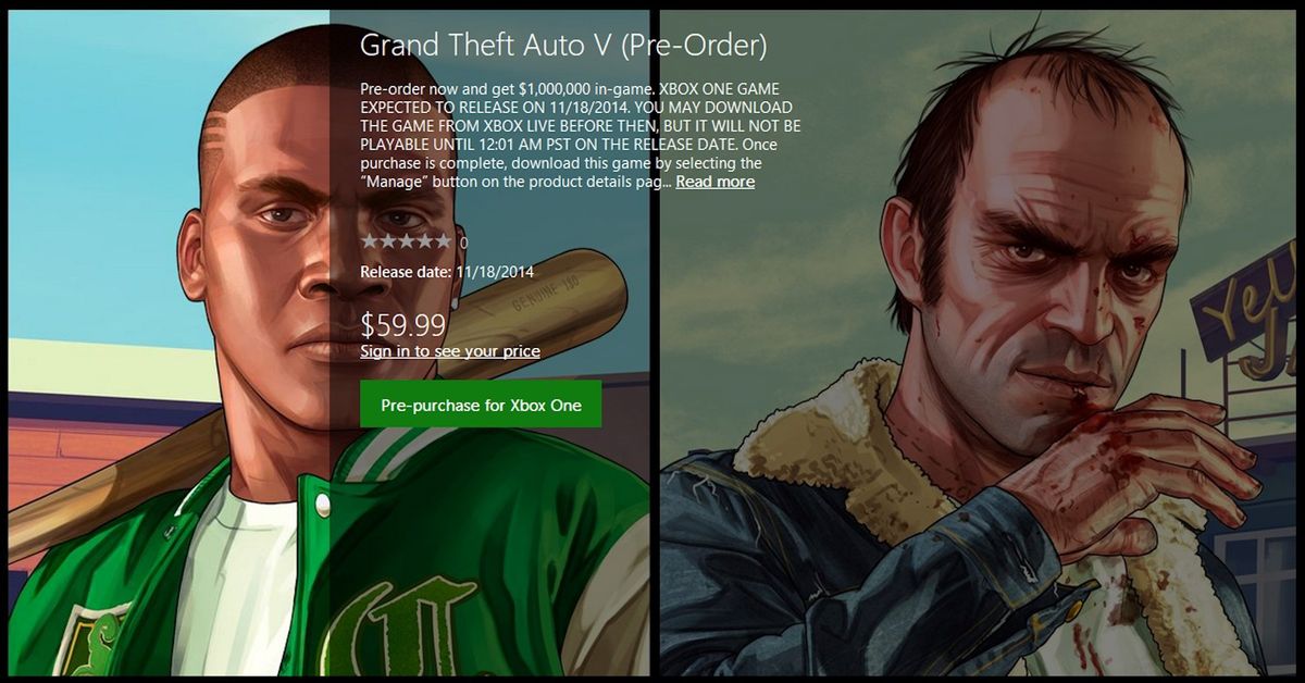 Grand Theft Auto V for Xbox One now available for digital preorder ...