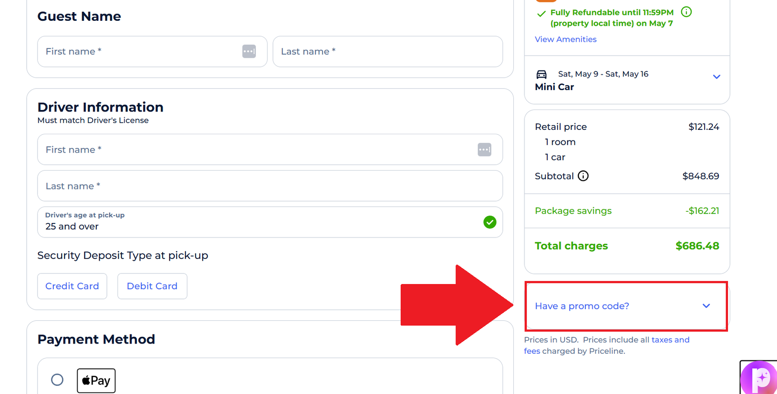 Priceline promo codes -- 5% OFF in June 2026
