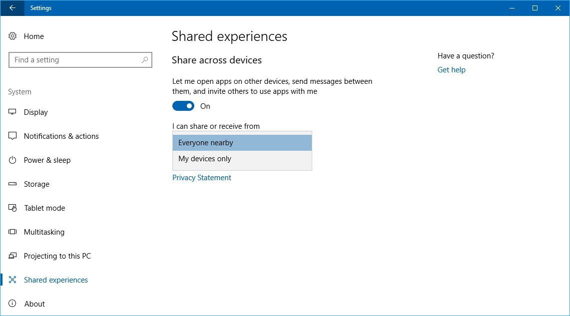 How to manage 'Shared experiences' in the Windows 10 Creators Update ...