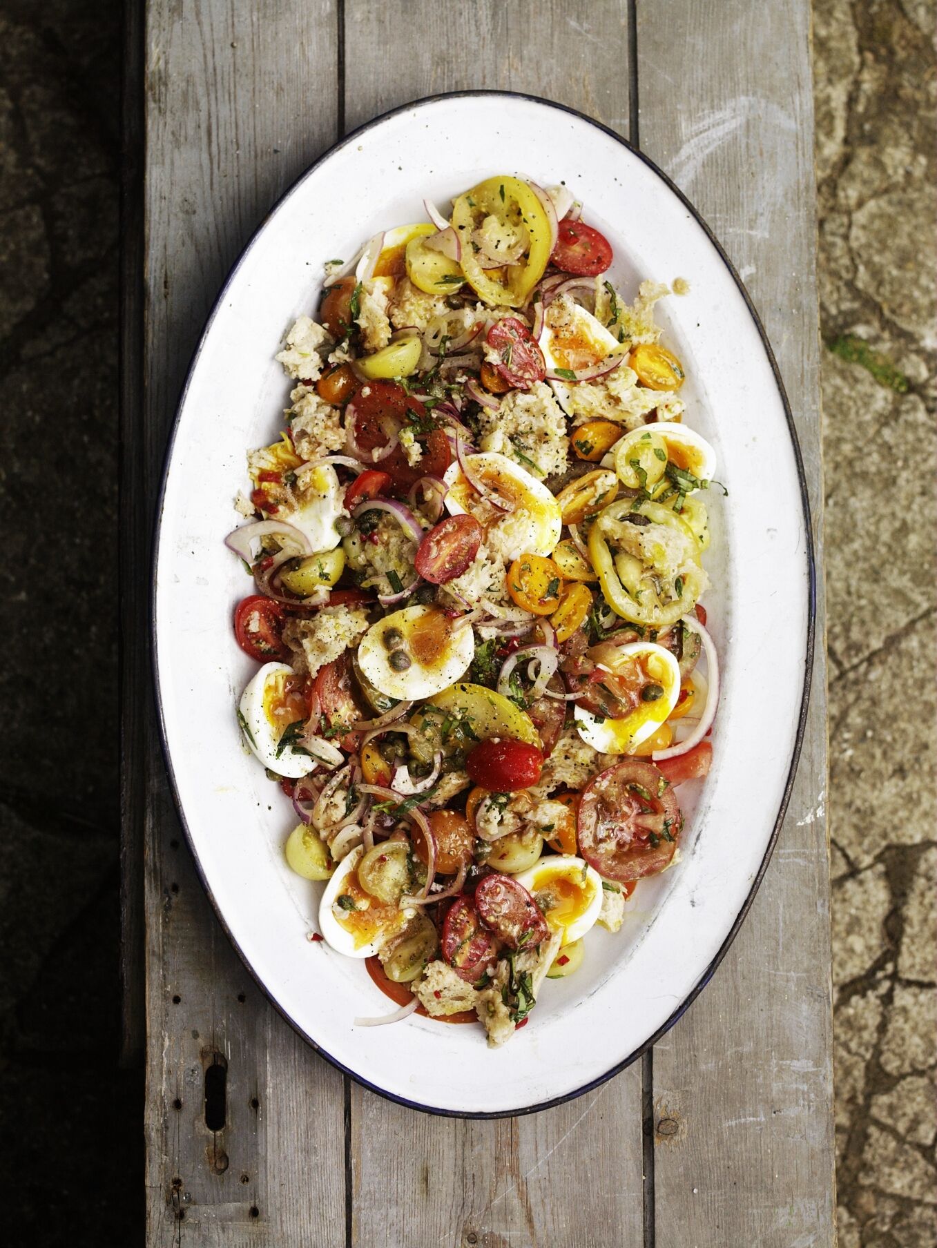 Gill Meller's tomato, egg, bread and herb big-hearted summer salad ...