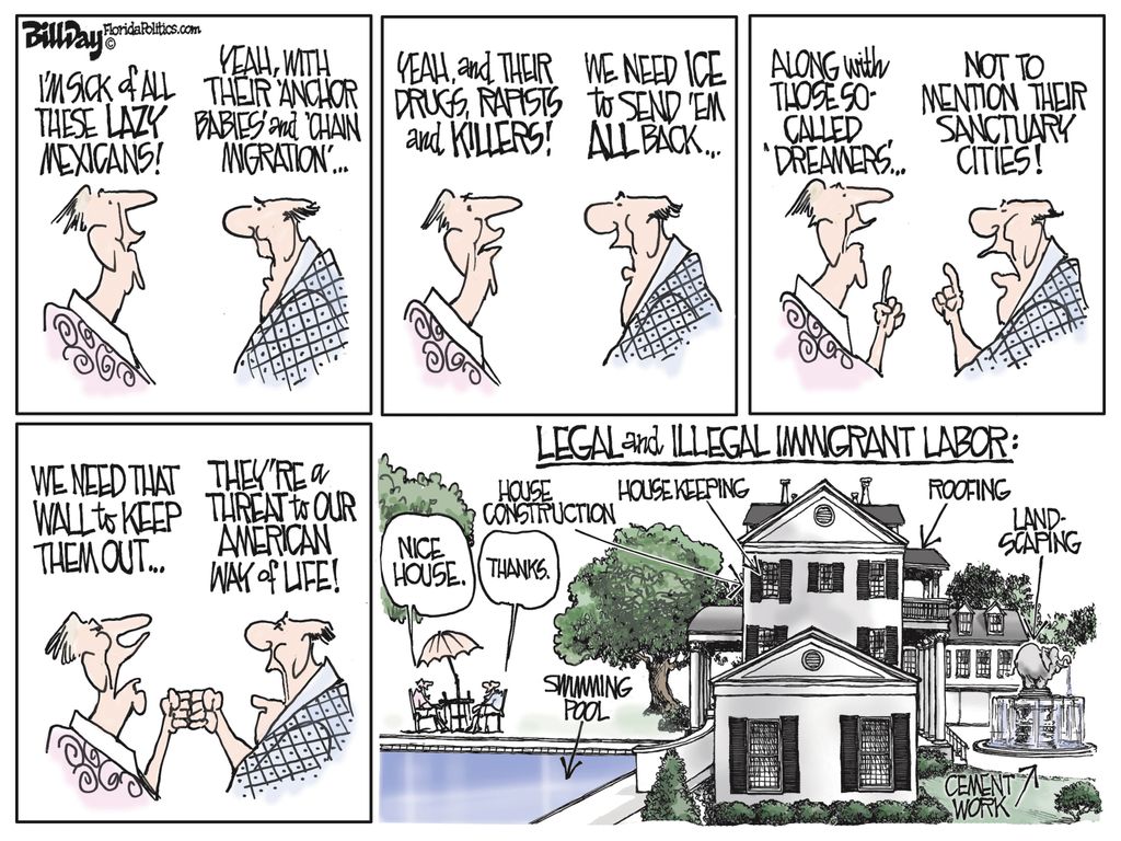 Political cartoon U.S. immigration labor Dreamers sanctuary cities ...