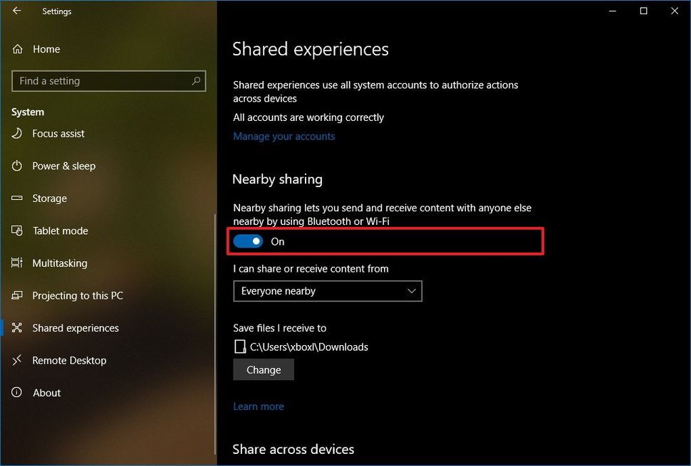 How to use Nearby Sharing to transfer files between PCs in Windows 10 ...