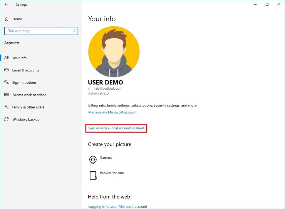 How to switch to a local account from a Microsoft account on Windows 10 ...