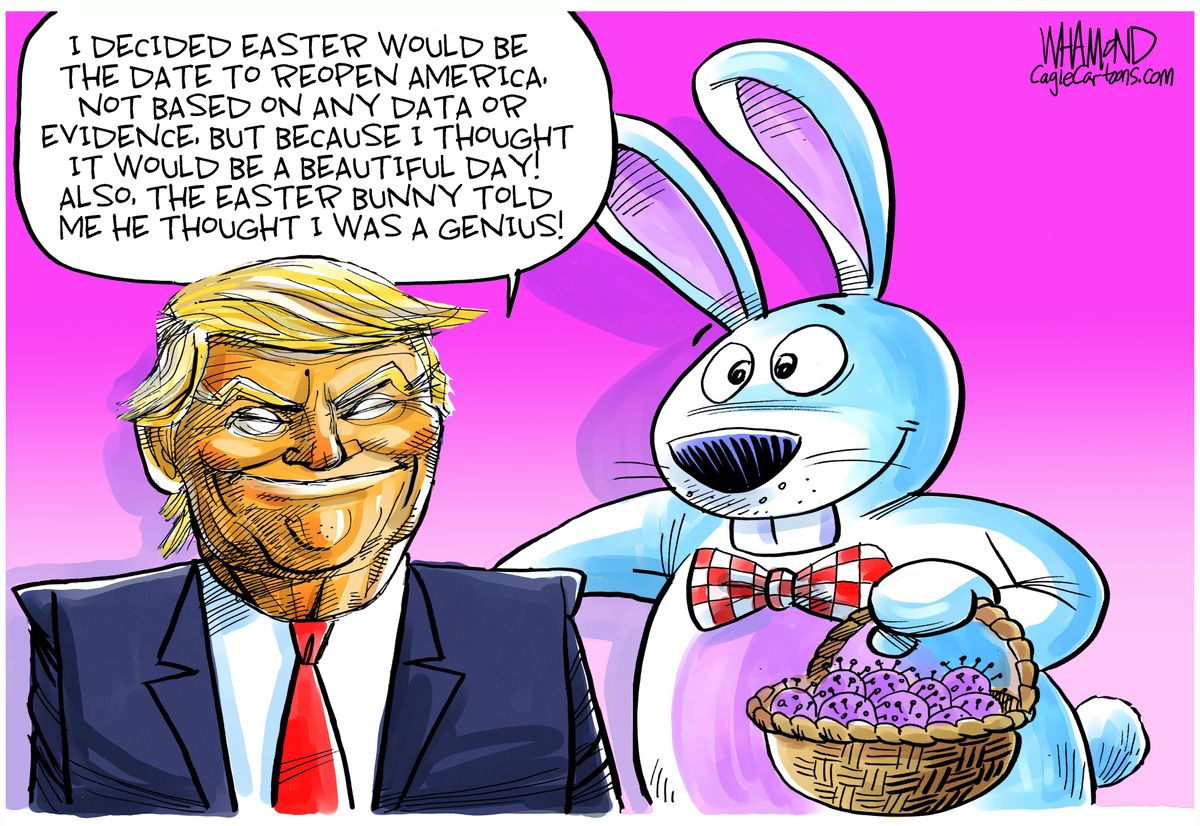 Political Cartoon U.S. Trump Easter Coronavirus quarantine reopen bunny ...