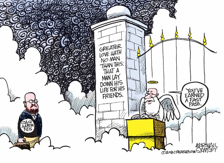 Political cartoon U.S. School shooting Parkland Aaron Feis | The Week